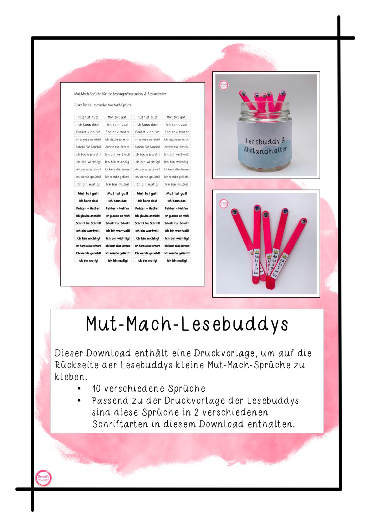 Mut-Mach-Sprüche für die Lesebuddys – Peanut's Peanuts